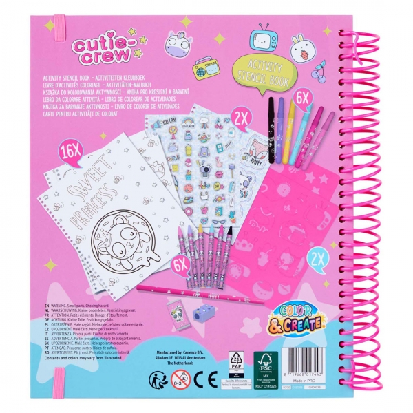 Carte de colorat cu sabloane, Cutie Crew, 16 pagini de colorat, markere ...