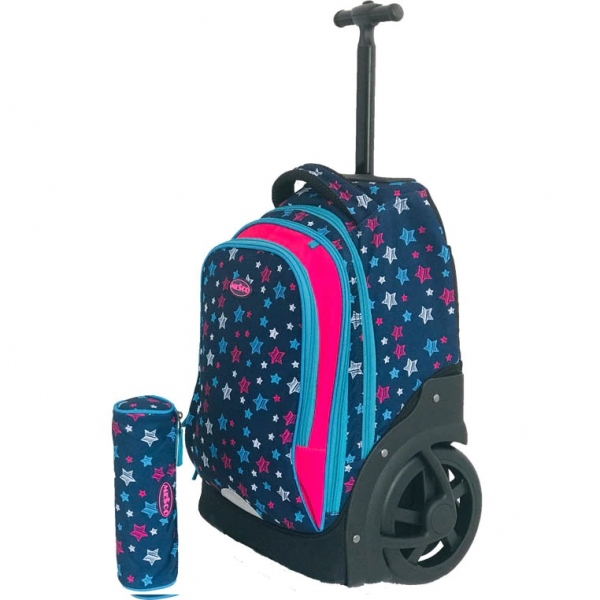 Ghiozdan cu troler cu roti mari + Penar Mesco Fashion Stele M20262 ...