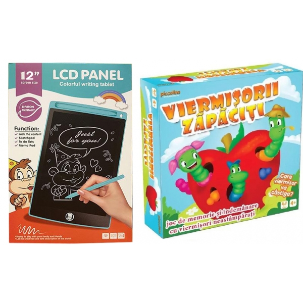 Pachet Joc de societate Viermisorii Zapaciti si Tableta de scris LCD ...