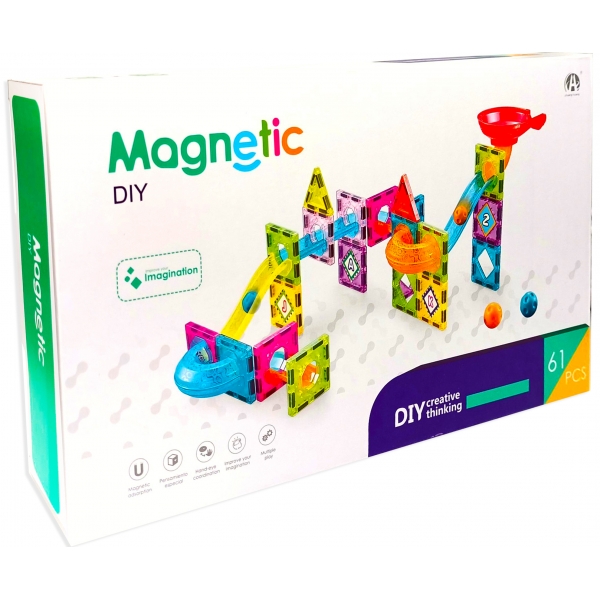 Traseu Magnetic,Constructie topogan,61 piese,Multicolor - Brandtoys.ro