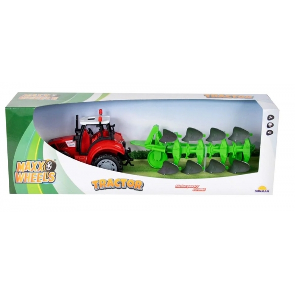 Tractor cu plug, Maxx Wheels, Farmer Toy, Rosu - Brandtoys.ro