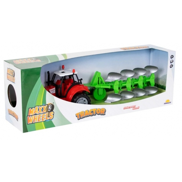 Tractor cu plug, Maxx Wheels, Farmer Toy, Rosu - Brandtoys.ro
