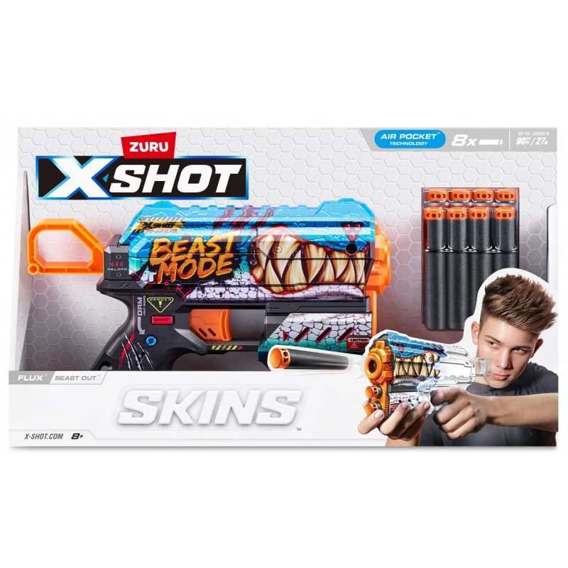 Pistol cu gloante de burete, Zuru X-Shot Skins Flux Beast Out, 8 ...
